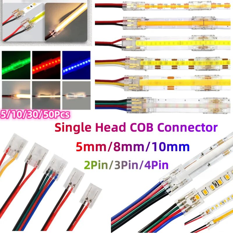 SAGE LU MEI Single Head Cob Connector 2 Pin 3 Pin 4 Pin 10Pcs, 2Pin-5mm