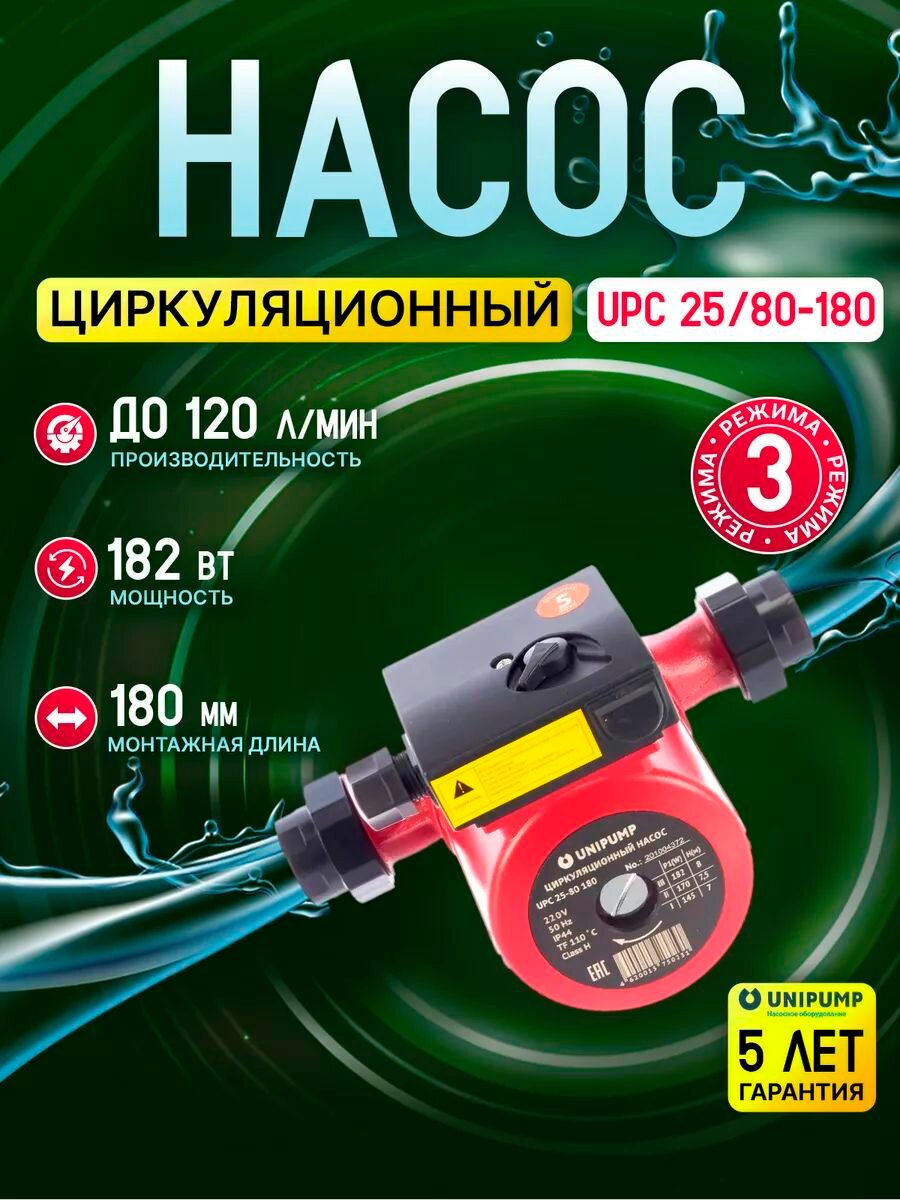 Unipump Насос циркуляционный для отопления UPC 25-80 180 с гайками