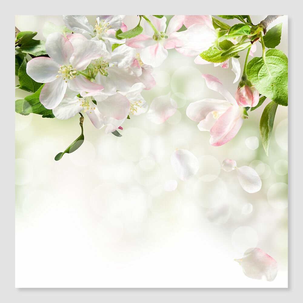 Картина на натуральном холсте Уютная стена "Яблоневый цвет на светлом фоне" 60х60 см