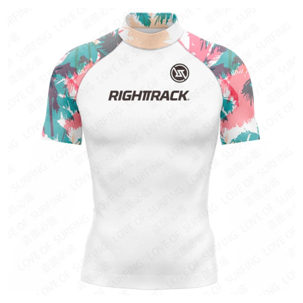 Мужская рубашка с коротким рукавом для серфинга, футболка для серфинга, Пляжная Солнцезащитная рубашка с защитой от УФ-лучей, одежда для плавания RightTrack, новинка 2024