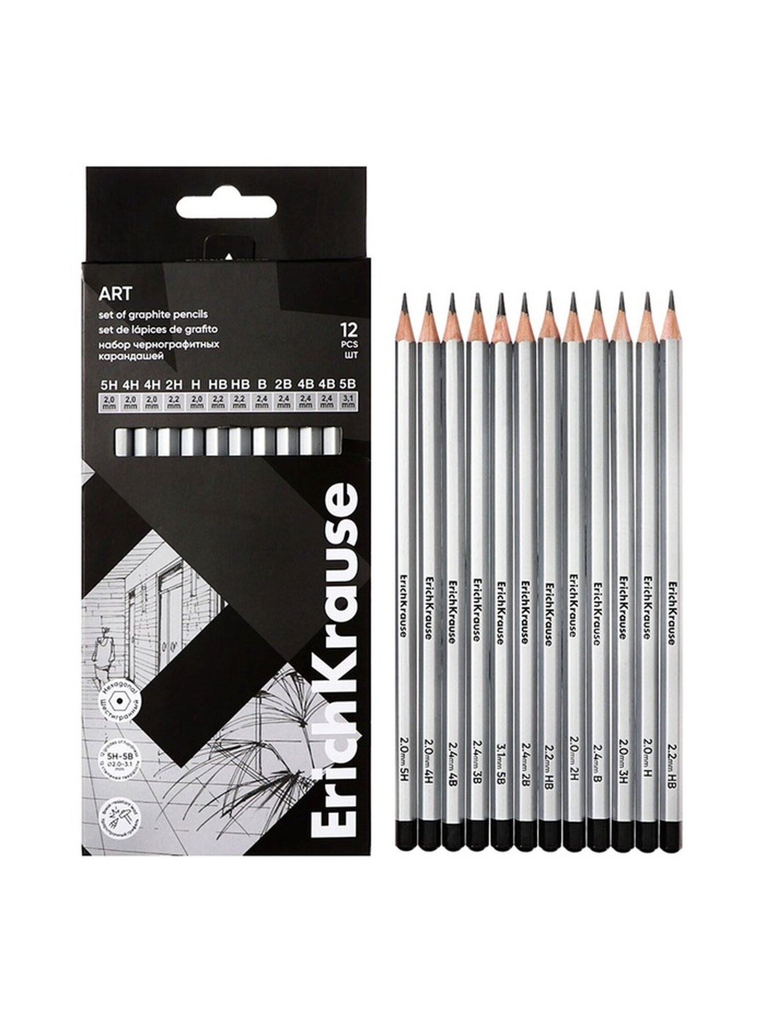 Набор карандашей ErichKrause, чернографитные, шестигранные, заточенные, 12 шт