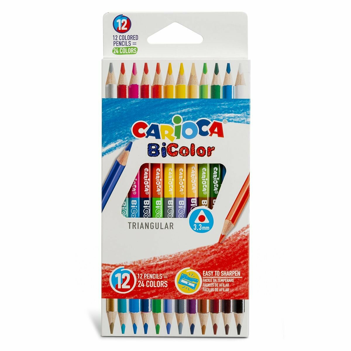 CARIOCA BiColor набор цветных двусторонних карандашей, трехгранные, заточенные, 24 цвета 42991