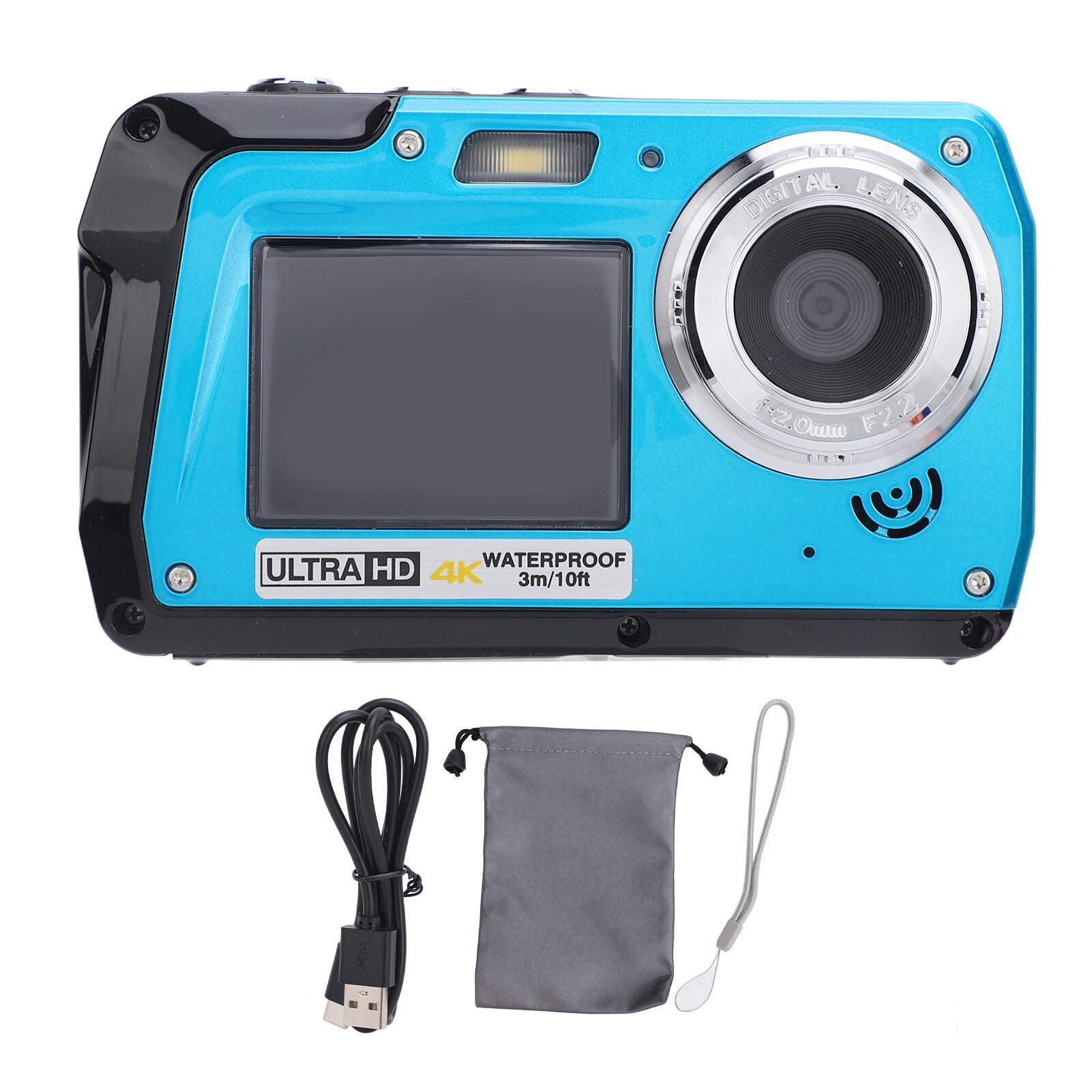 Подводная камера 4K 56MP 16-кратный зум два экрана 1700mAh 10 футов водонепроницаемая цифровая камера для плавания рафтинга серфинга