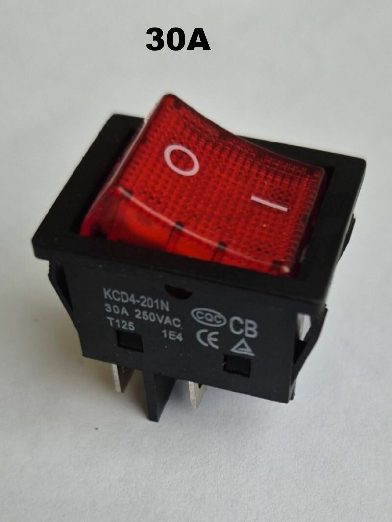 Выключатель KCD4 30А 250V красный - 1 шт.
