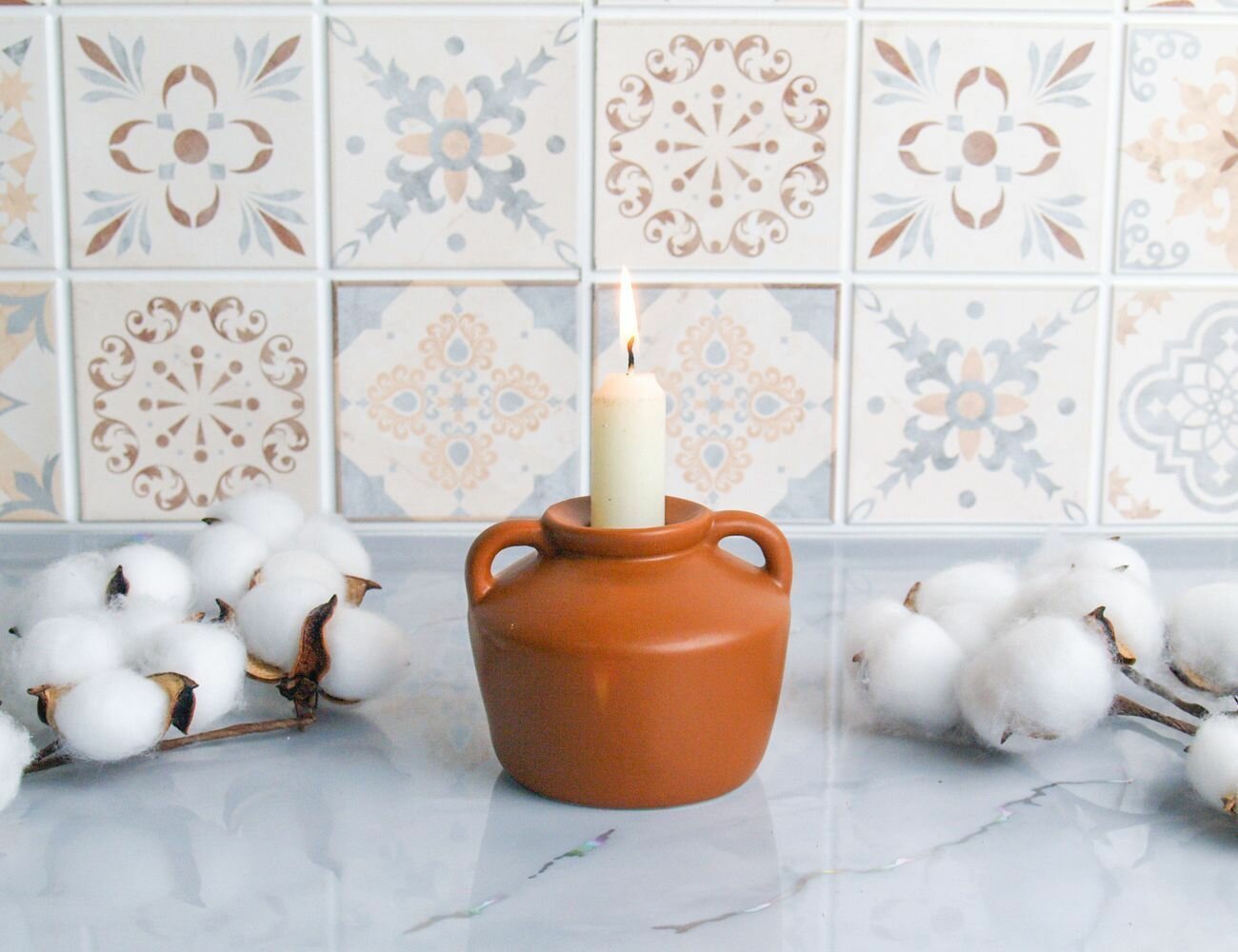 Подсвечник линдр, керамика, терракотовый, 8 см, Koopman International HZ1960170-2