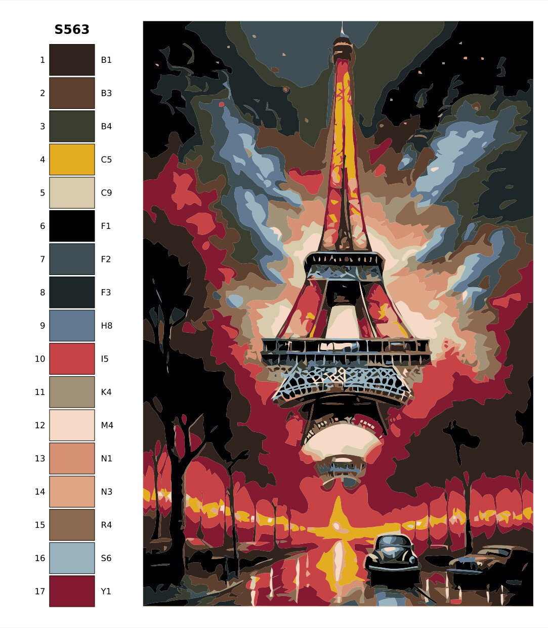 Картина по номерам S563 "Париж арт. Эйфелева башня" 50x70 см