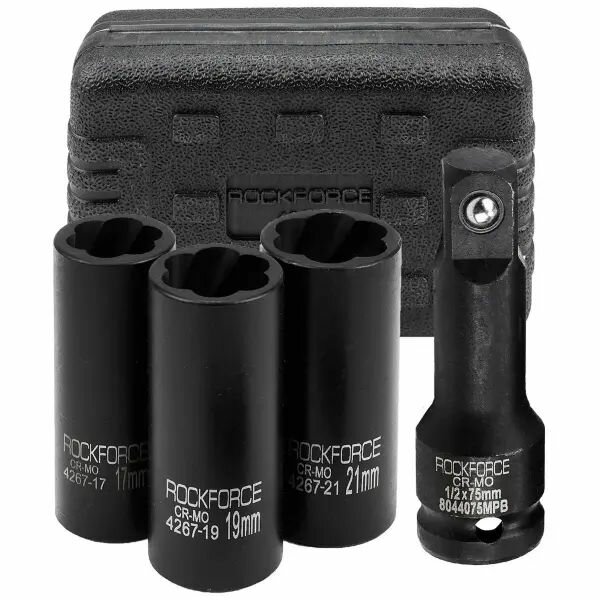 Головки ударные двухсторонние, набор 4 предмета, 1/2" (6гр.) ROCKFORCE