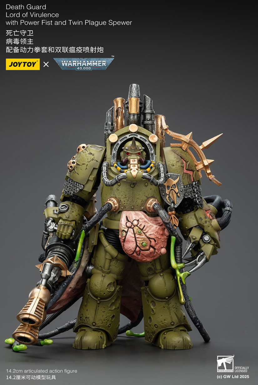Фигурка JOYTOY Warhammer 40000 Death Guard Lord of Virulence with Power Fist and Twin Plague Spewer