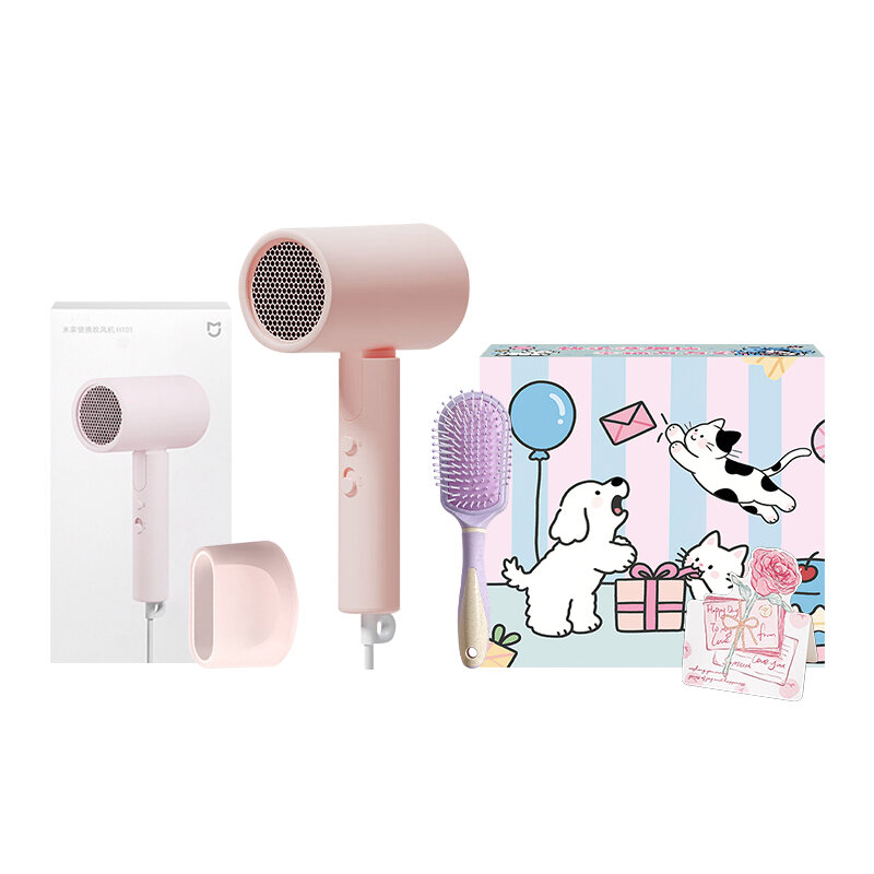 Фен унисекс Xiaomi H101, 1600 Вт, отрицательные ионы, H101 Pink-Cute Pet Design Party, Premium Gift Box Set