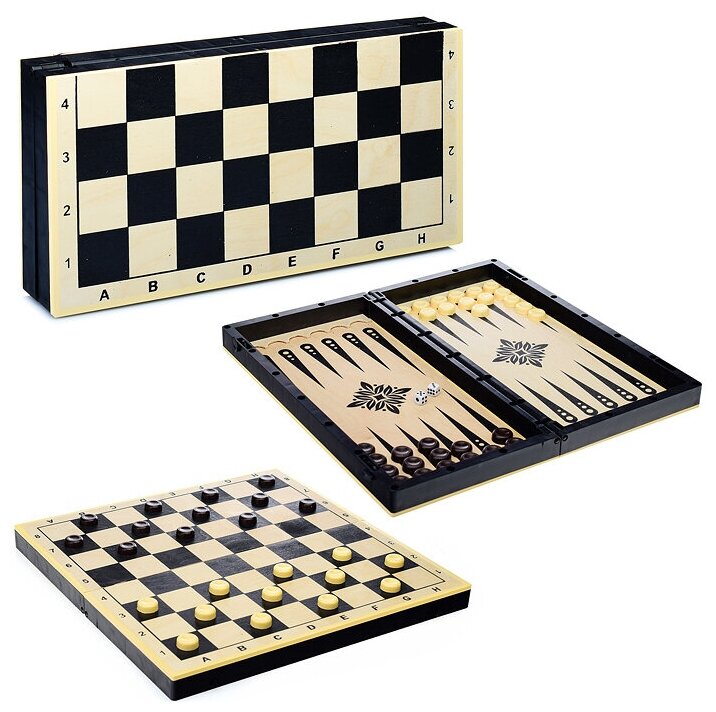 Игра 2 в 1 (Шашки, нарды, доска дерево+пластик)