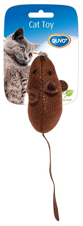 Игрушка для кошек мягкая с кошачьей мятой DUVO+ "Вязаная мышка", коричневая, 9.5х4х6см(Бельгия)