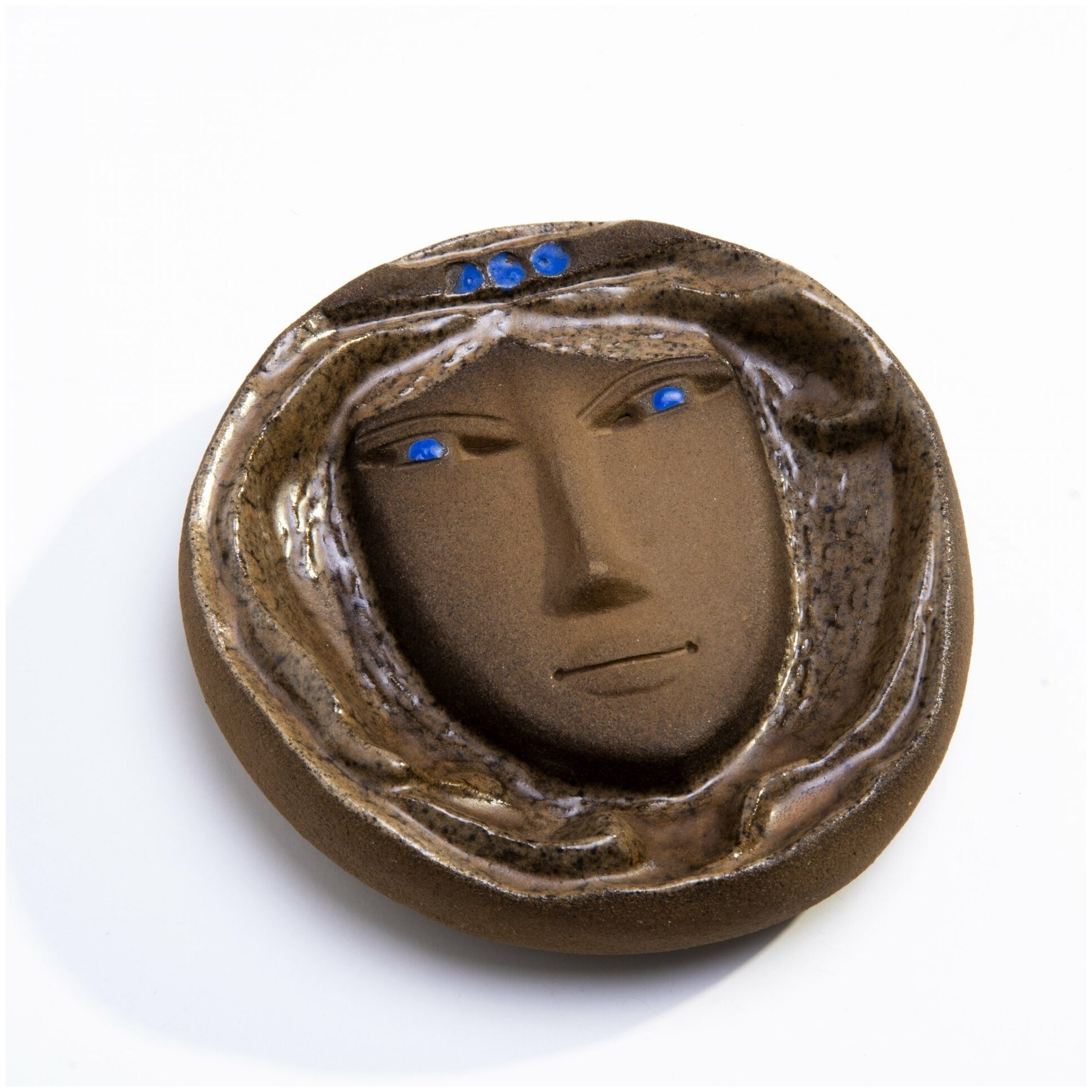 Панно настенное с рельефным изображением лица, глина, лепка, роспись, Азия