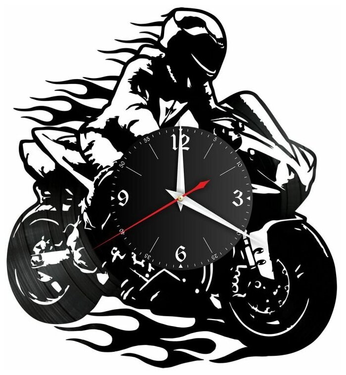 Часы из винила Redlaser "Мото, мотоцикл , гонщик" VW-10453