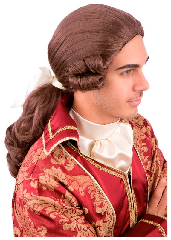 Парик "Французский кавалер" цвета шатен с буклями и хвостом (Цв: Шатен )