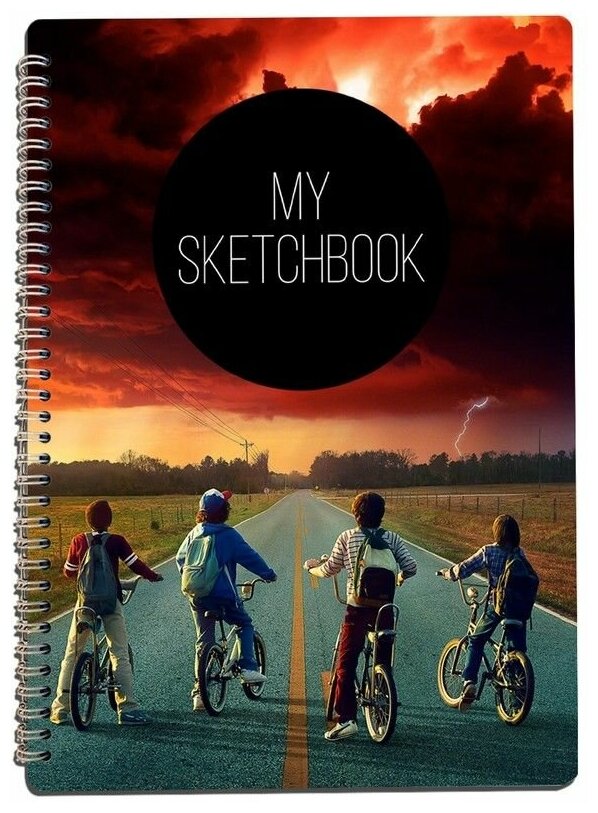 Скетчбук Блокнот, A4 50 листов с деревянной обложкой сериалы stranger things (очень странные дела) - 1043