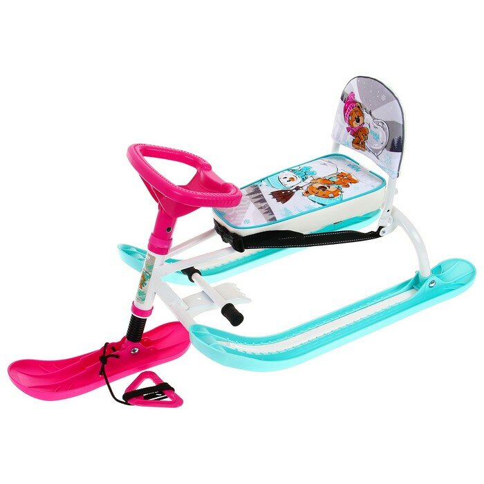 Снегокат «Twiny1+» с забавными медвежатами, со спинкой, голубой, розовый, TW1+/ЗМ Nika Kids