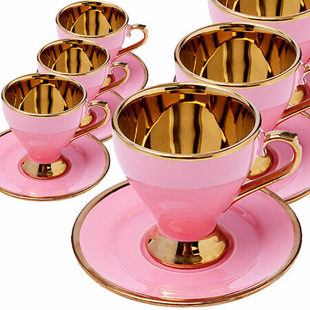 Кофейный сервиз, набор 120 мл. 12 предметов в подарочной упаковке фарфор розовый