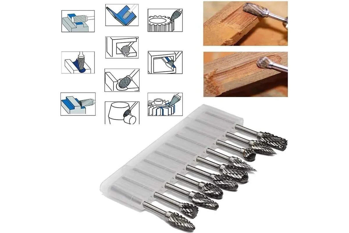 Genler Набор борфрез из карбида вольфрама 3x6 10 шт 25009