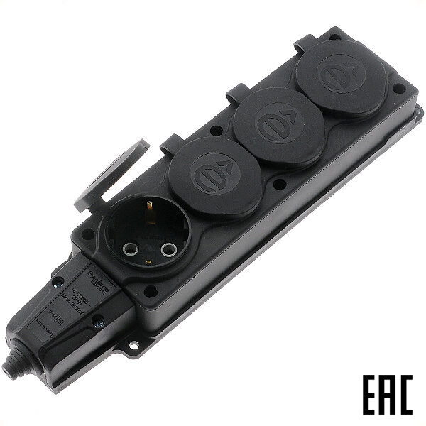 Блок розеток 4х евро 2К+З 16А 250В резиновый черный IP44 Systeme Electric MST4104BK