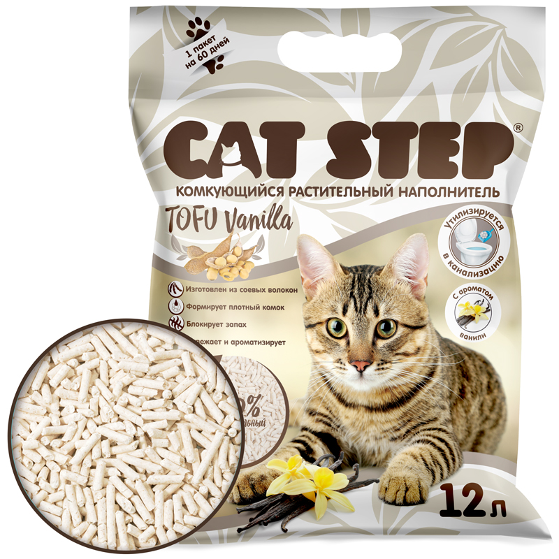 Наполнитель CAT STEP TOFU Vanilla комкующийся соевый растительный (12 л)