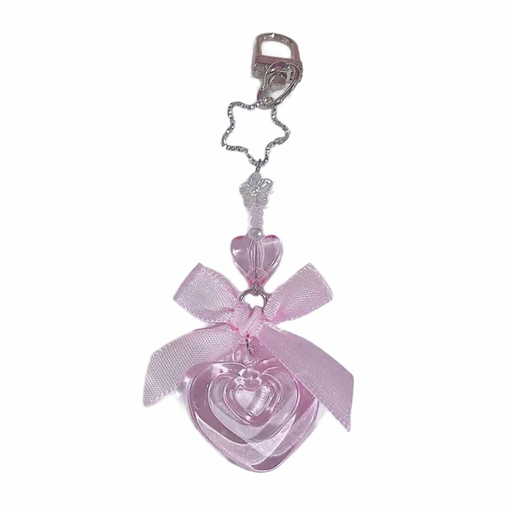 Розовая цепочка для мобильного телефона с сердечком из бисера-4шт