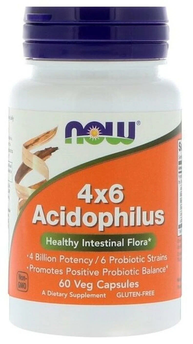 Пробиотик для пищеварения и печени, NOW 4X6 Acidophilus 60 veg caps