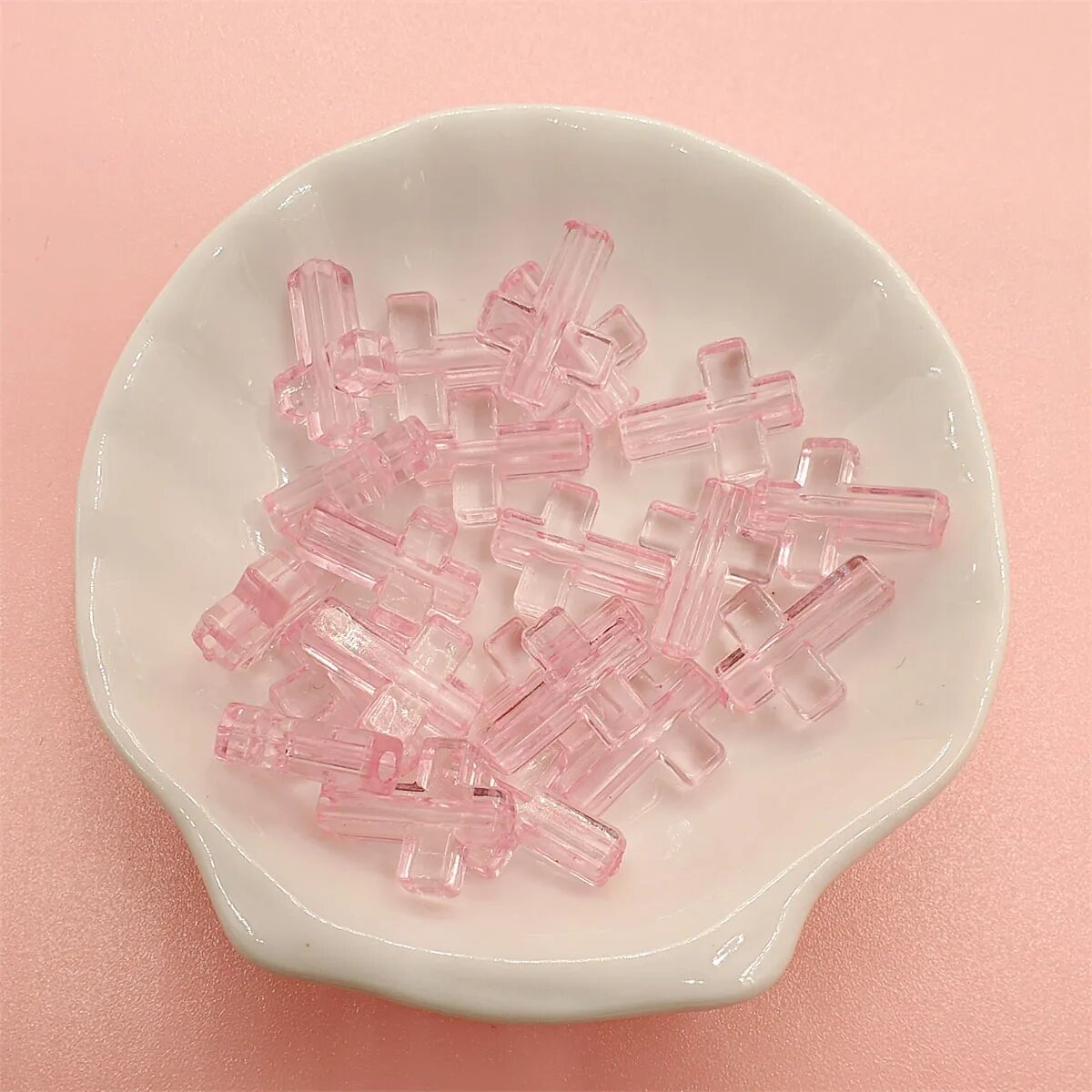 Акриловые прозрачные крестики бусины 13*16 мм 20 шт Розовый, Розовый