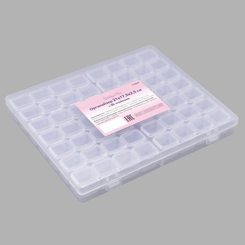 Органайзер для хранения Hobby&Pro с 56 ячейками, 21х17,5х2,5 см, пластик (29667)