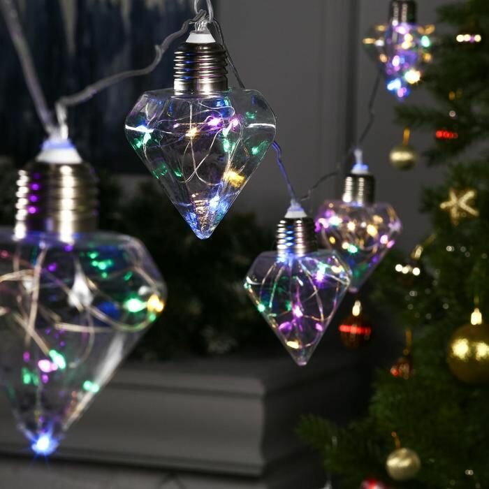 Гирлянда Нить 3 м с насадками Лампочки кристалл , IP20, прозрачная нить, 80 LED, свечение мульти, 8 режимов, 220 В