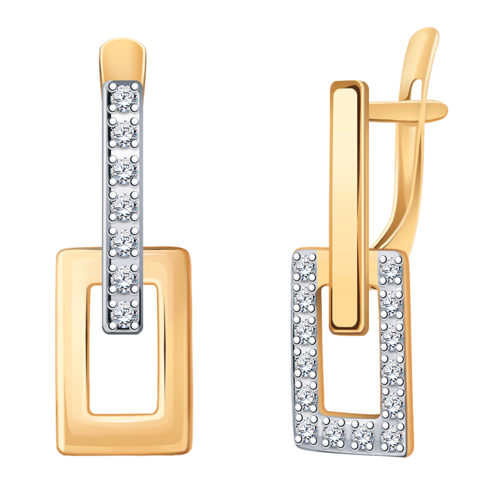 Серьги, красное золото, 585 проба, фианит