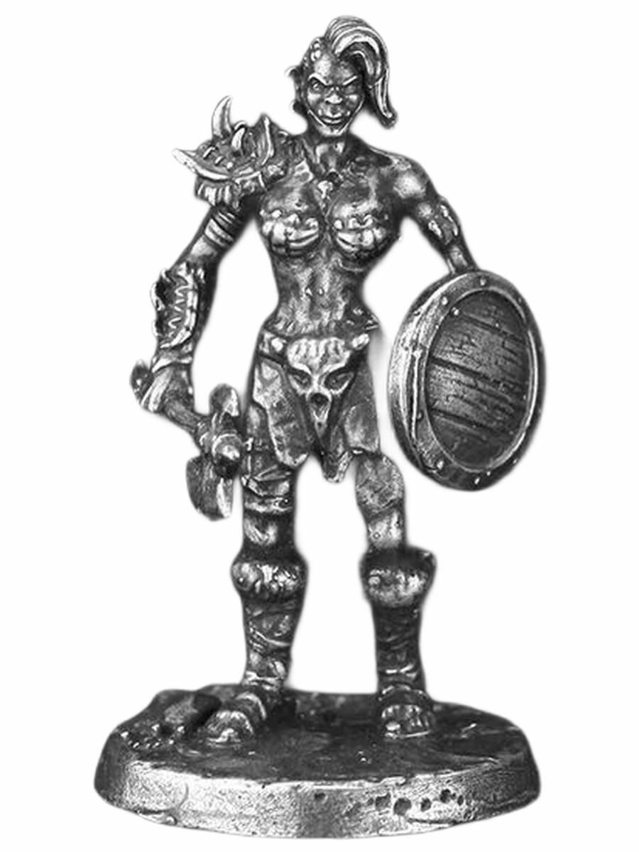 Орчанка воин, варвар. Женщина орк, полуорк. Фигурка металлическая 35 мм. Аксессуар для настольных игр ДнД / Dungeons & Dragons