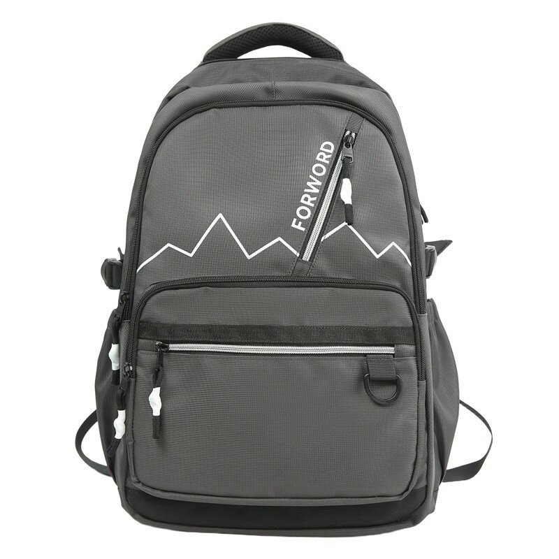 Urban minimalist nylon school backpack with letter design and loadreducing functionality, light gray — фото 1