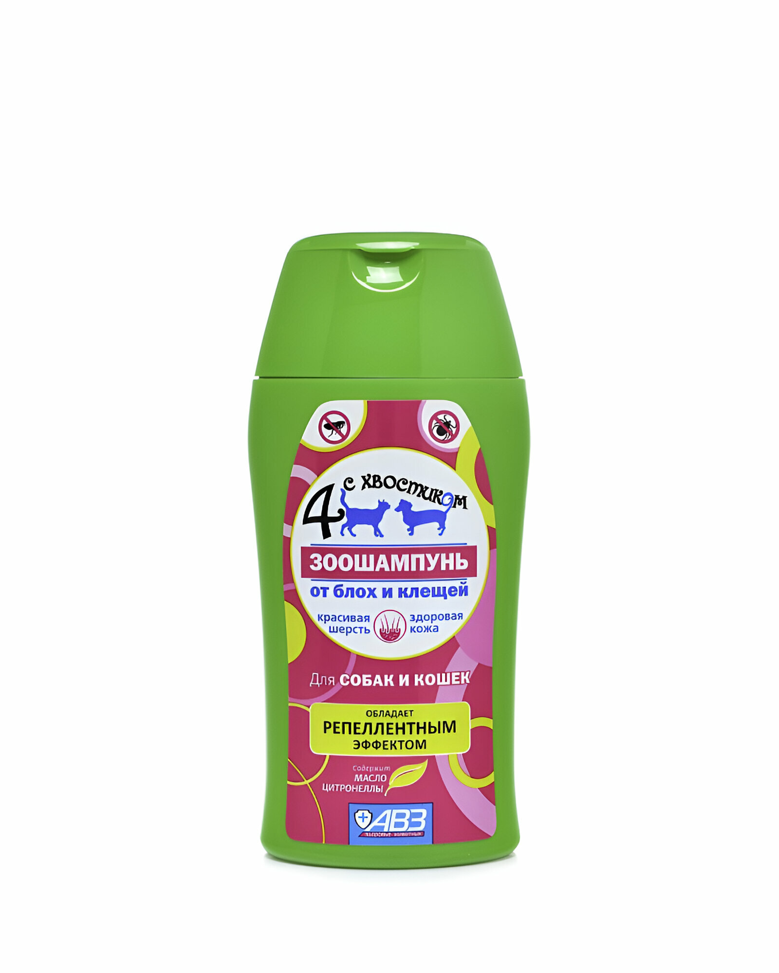 Четыре С хвостиком зоошампунь репеллентный от блох и клещей для кошек и собак, 180 мл