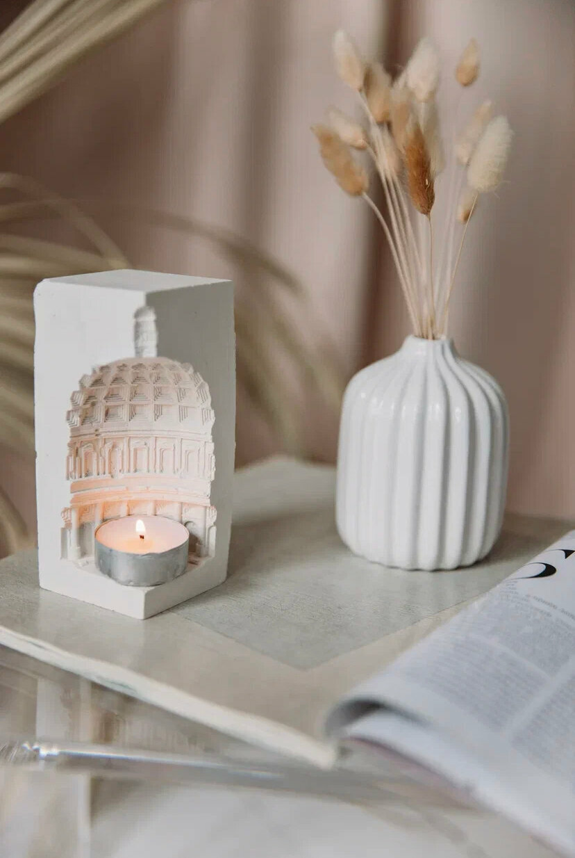 Интерьерный подсвечник Marbel Candles "Пантеон", ручная работа, со свечой, 14 см.