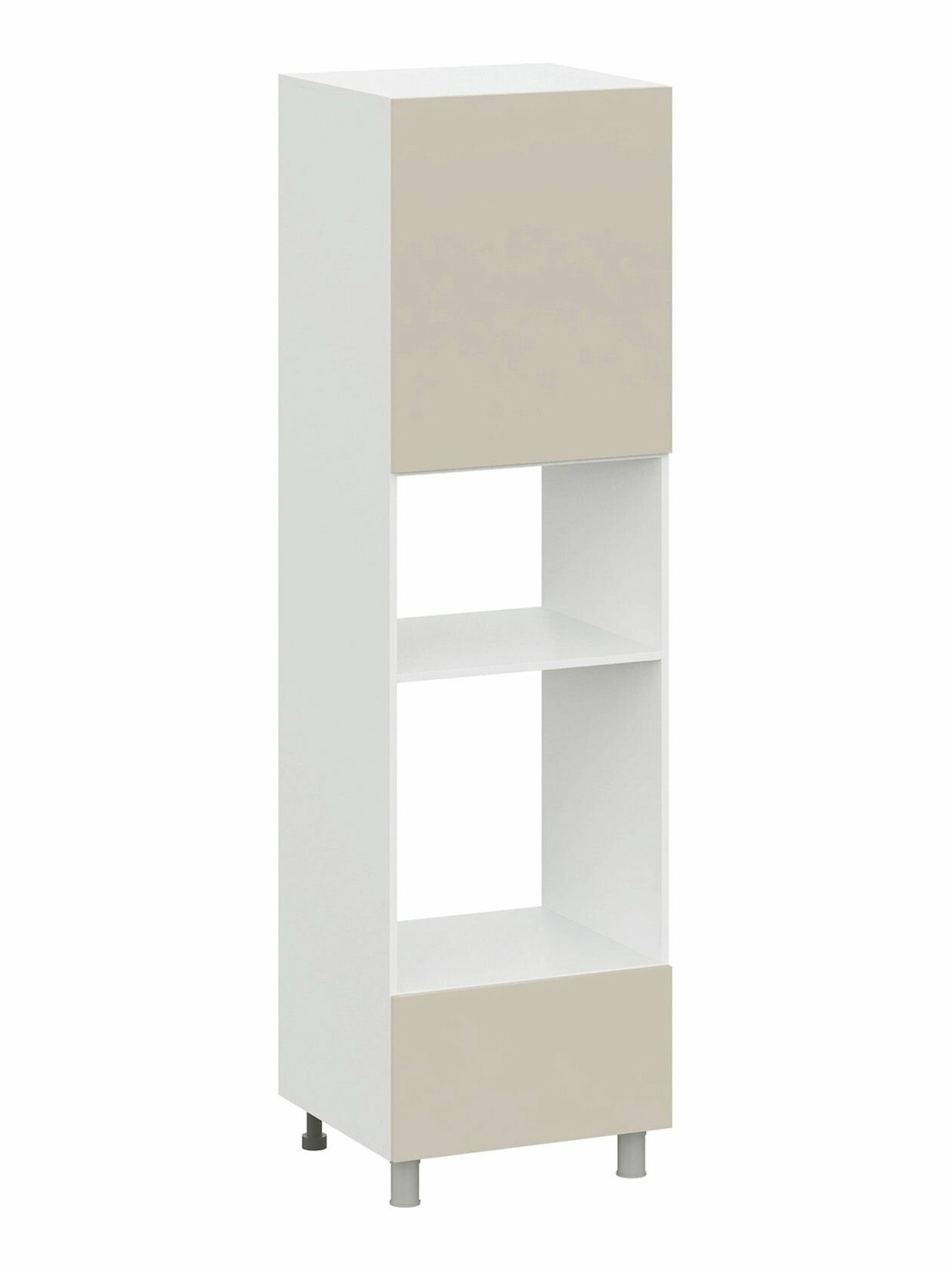 Кухонный модуль напольный, шкаф-пенал под духовку Тандем с полками, с ящиками, с доводчиками, 60х56.2х214 см, Белый / Меланж