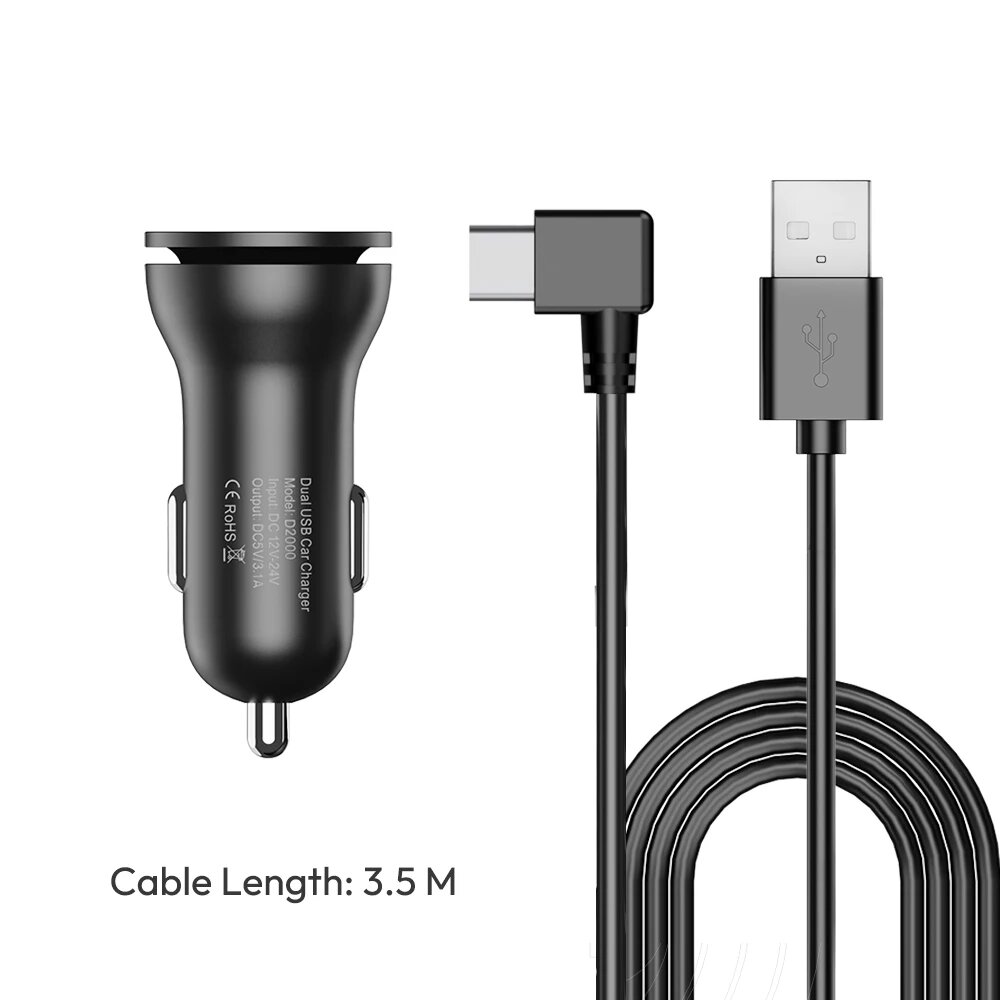 Автомобильное зарядное устройство VIOFO TYPE-C с двумя usb-портами с кабелем питания 3,5 м для A119 Mini, A119Mini Car Charger