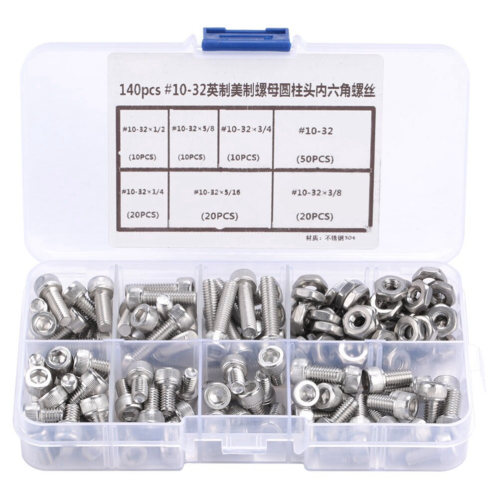 6 Different Sizes Hex Head Cap Screws, Stainless Steel Screw Assortment Kit for Industry