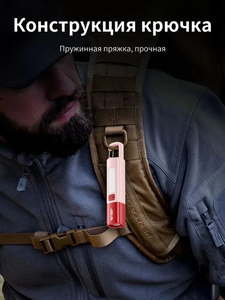 Фонарь-прожектор Smiling Shark с крючком-карабином, 3 режима работы, USB-зарядка, пластик — фото 1