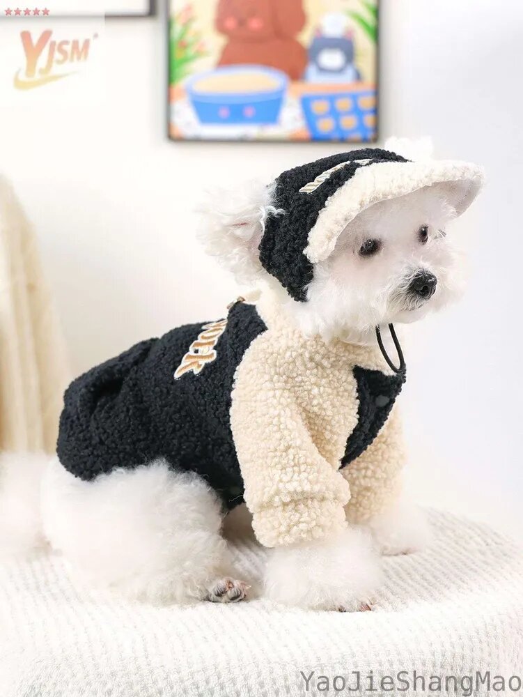 Домашние собаки и кошки могут носить куртки + шляпы, HAPPY DOG, черные, высококачественные ткани, комфорт и тепло