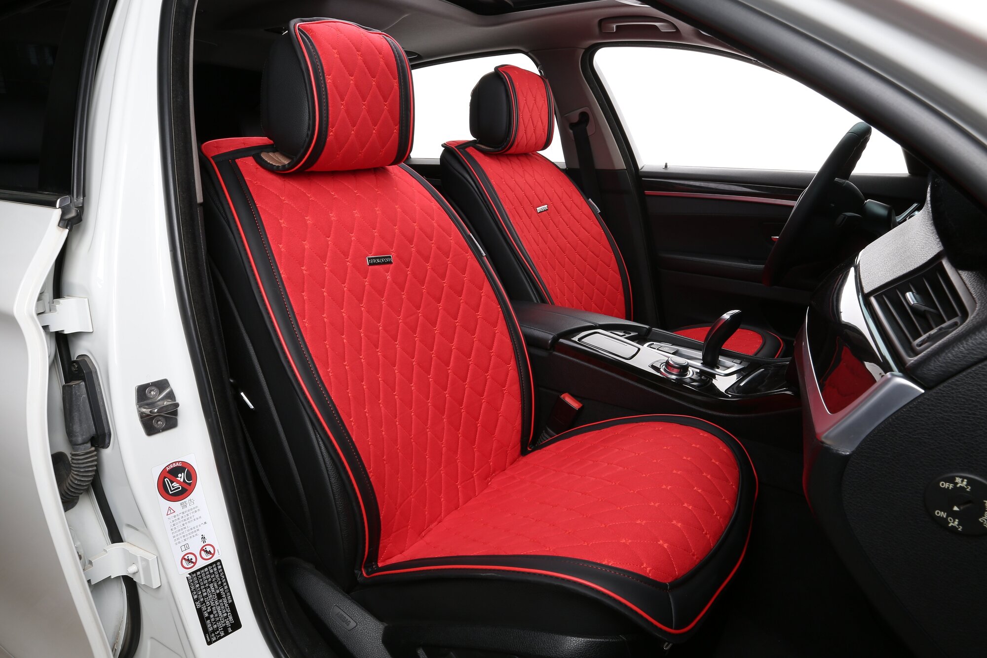 Накидки для Хонда Цивик (2005 - 2009) купе / Honda Civic на передние сиденья Alkantara Luxe, Экокожа с алькантарой, красный