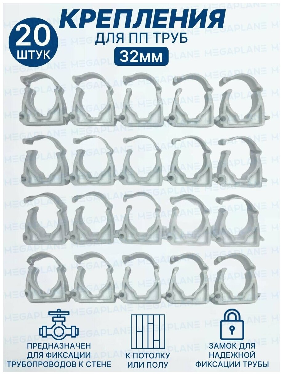 Крепление (клипса) для полипропиленовых труб 32мм. упаковка 20 шт.