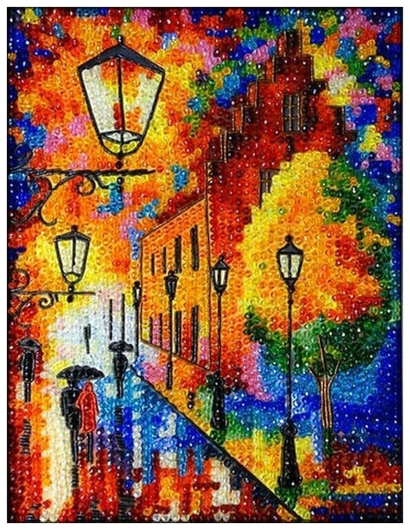 Набор вышивки хрустальными камнями "Огни ночи" Хрустальные грани, 20,5х28