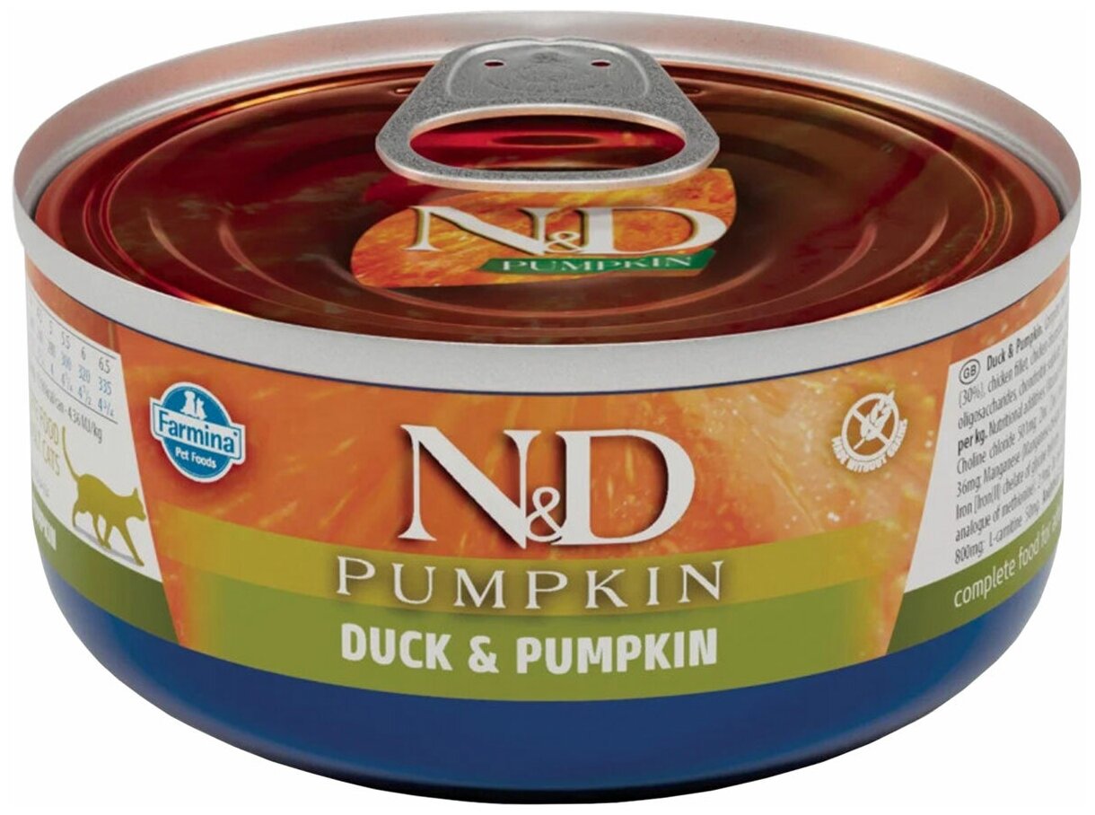 Корм влажный Farmina Cat N&D Duck & Pumpkin беззерновые для взрослых кошек, утка и тыква, 70 г х 12 шт