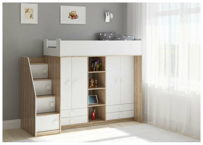 Кровать чердак Легенда E604.3 сонома/белый, спальное место: 190х85