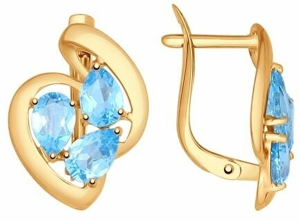 Серьги, золото, 585 проба, топаз