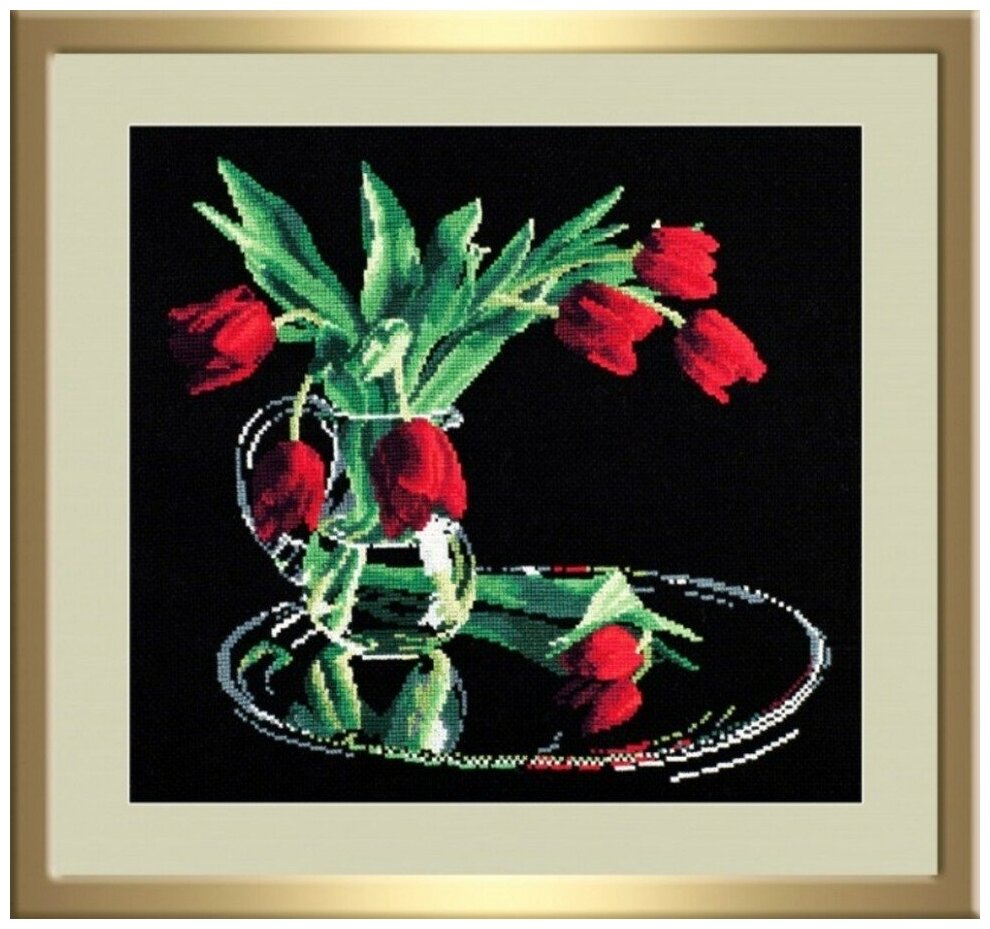 Набор для вышивания Овен #318 Тюльпаны на черном, Счетный крест, 35 x 32 см