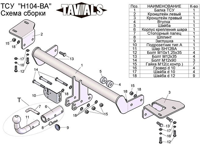 Фаркоп для HONDA CR-V (RM) 2012- (С быстросъемным шаром) арт. T-H104-BA