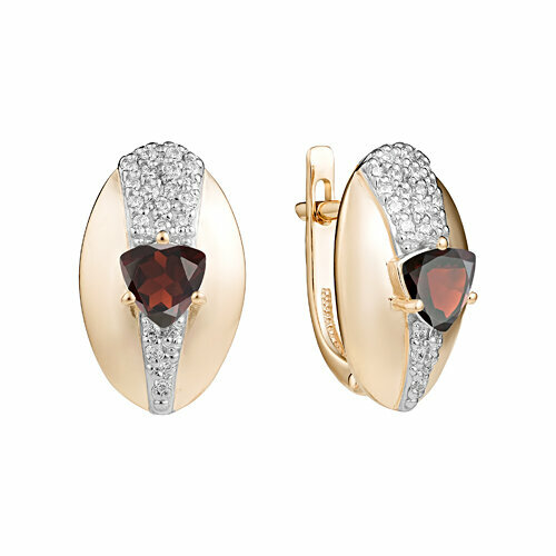 Серьги, золото, 585 проба, фианит, гранат