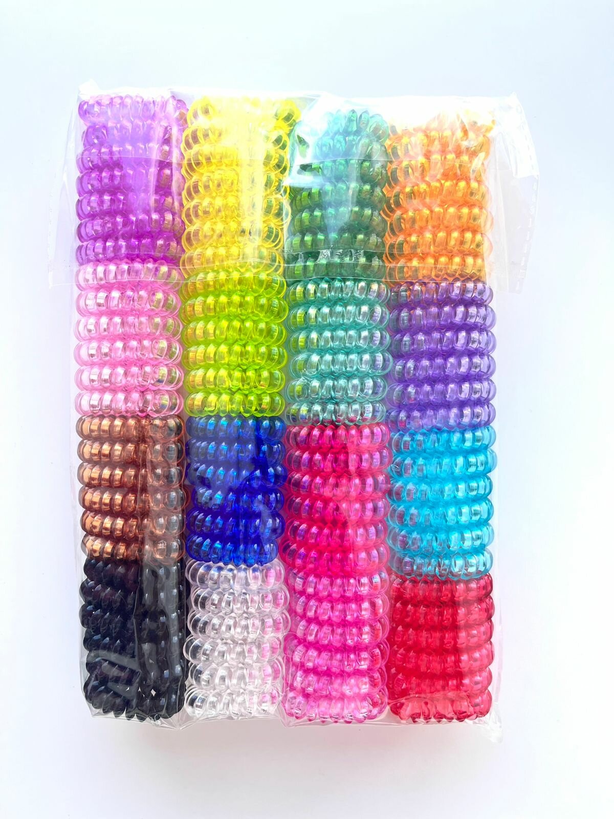 Резинки для волос пружинки разноцветные прозрачные 16 цветов 100шт