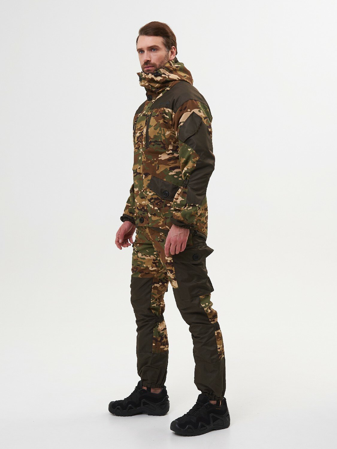 Костюм тактический мужской демисезонный на флисе Huntsman Горка 5 Сombo для рыбалки, охоты ткань рипстоп/Cat's Eye, мультикам/хаки, р.52-54/182-188